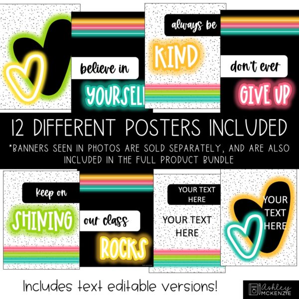 Neon Brights Themed Classroom Posters - Editable!